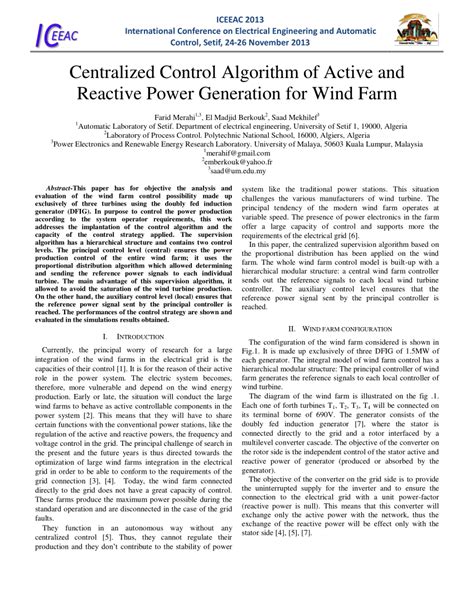 Pdf Centralized Control Algorithm Of Active And Reactive Power