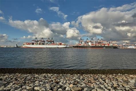 Container Dock In Rotterdam Cargo Ships Stock Image Image Of