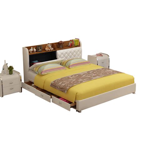 Купить кожаная кровать Татами кровать в спальне кожаная кровать современный минималистский