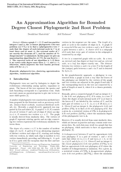 Pdf An Approximation Algorithm For Bounded Degree Closest Phylogenetic 2nd Root Problem