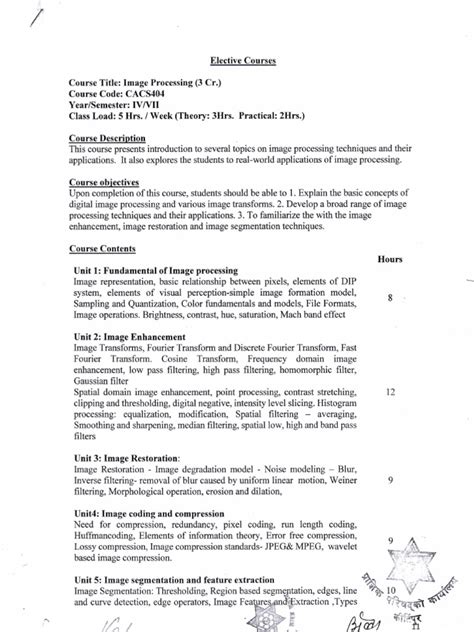 Image Processing Vii Semester Elective Bca Syllabus Pdf Data