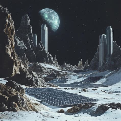 Solar Farm In A Moon Colony Panels Capturing Lunar Rays Premium Ai Generated Image