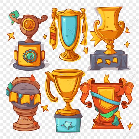 다채로운 만화 트로피 트로피 트로피 축구 대회 우승자 세트 벡터 삽화 폰트 Png 일러스트 무료 다운로드 Lovepik