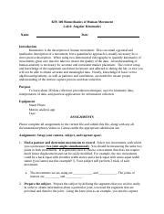 Lab 9 Angular Kinematics Docx KIN 300 Biomechanics Of Human Movement Lab 6 Angular Kinematics