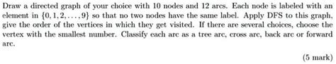 Solved Draw A Directed Graph Of Your Choice With 10 Nodes And 12 Arcs Each Node Is Labeled