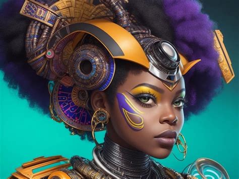 Premium Photo Futuristic Steampunk Style Afro Girl Exotic Vibrant