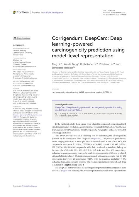 Pdf Corrigendum Deepcarc Deep Learning Powered Carcinogenicity Prediction Using Model Level