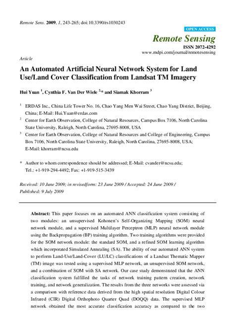 Pdf An Automated Artificial Neural Network System For Land Useland Cover Classification From