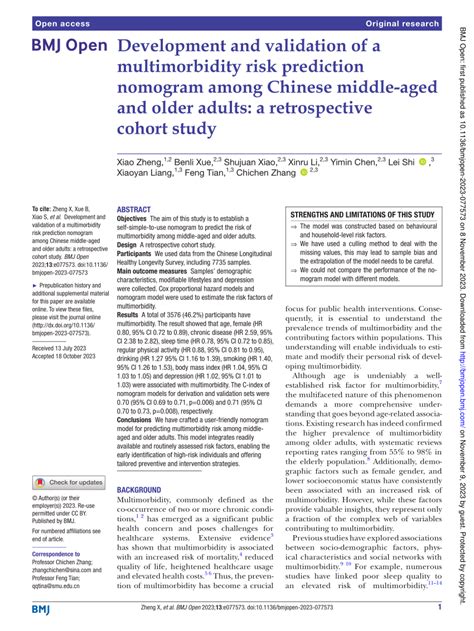 Pdf Development And Validation Of A Multimorbidity Risk Prediction Nomogram Among Chinese
