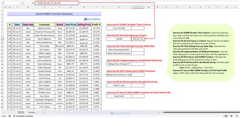 Excel Practice And Exercises With Sumif Function Exceldemy