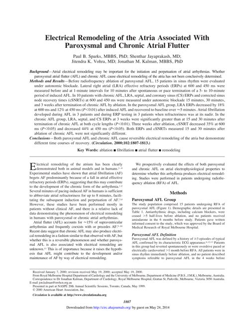 Pdf Electrical Remodeling Of The Atria Associated With Paroxysmal And Chronic Atrial Flutter