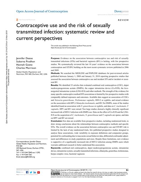PDF Contraceptive Use And The Risk Of Sexually Transmitted Infection Systematic Review And