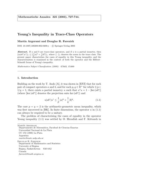 Pdf Youngs Inequality In Trace Class Operators