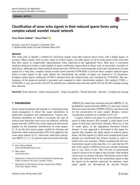 Pdf Classification Of Sonar Echo Signals In Their Reduced Sparse