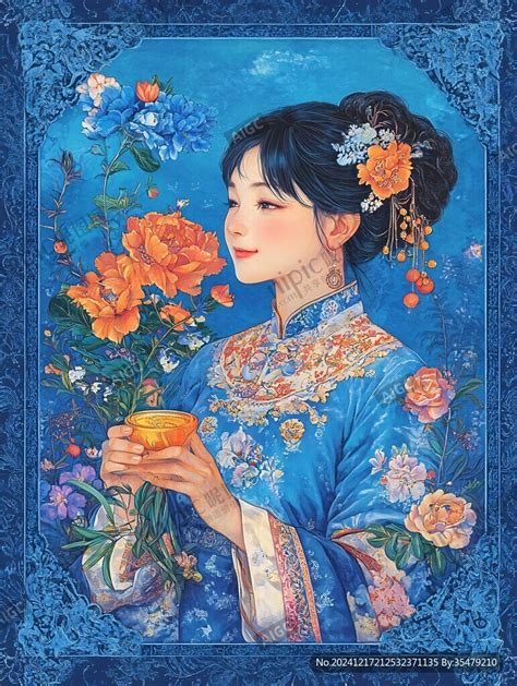 ai创作图清宫美人插画 清宫美女插画 清朝美女插画 花茶旗袍美人包装插画 清朝格格插画 清宫插画古装美女 大清美人图 水彩清朝美女 满族包装