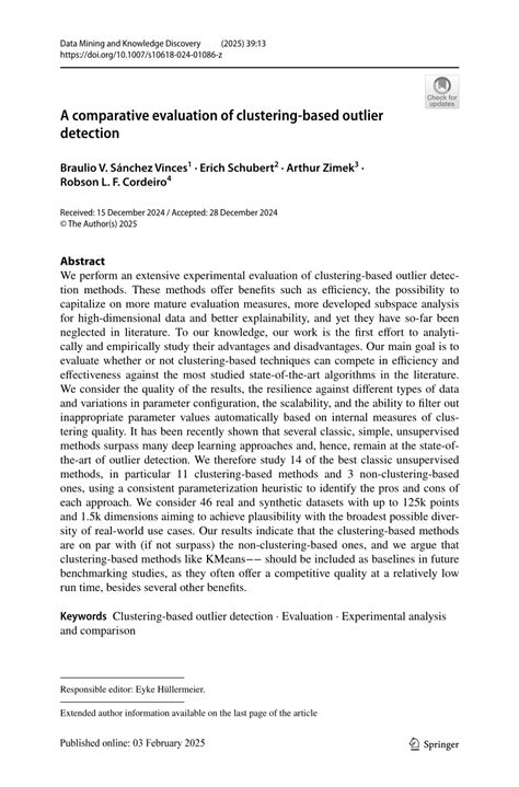Pdf A Comparative Evaluation Of Clustering Based Outlier Detection