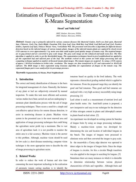 Pdf Estimation Of Fungusdisease In Tomato Crop Using K Means Segmentation Dokumentips