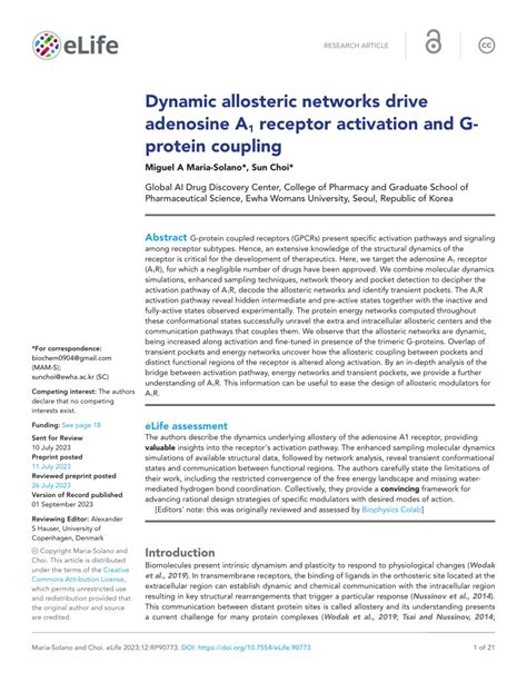 Pdf Dynamic Allosteric Networks Drive Adenosine A1 Receptor