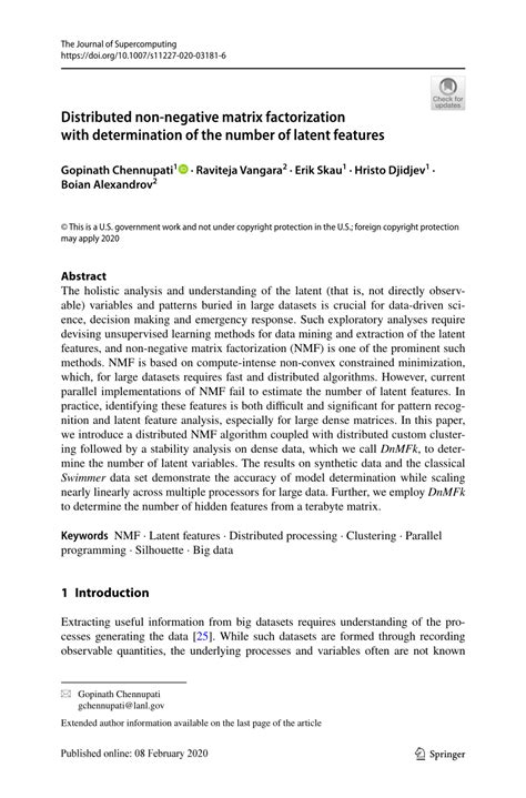 Pdf Distributed Non Negative Matrix Factorization With Determination Of The Number Of Latent