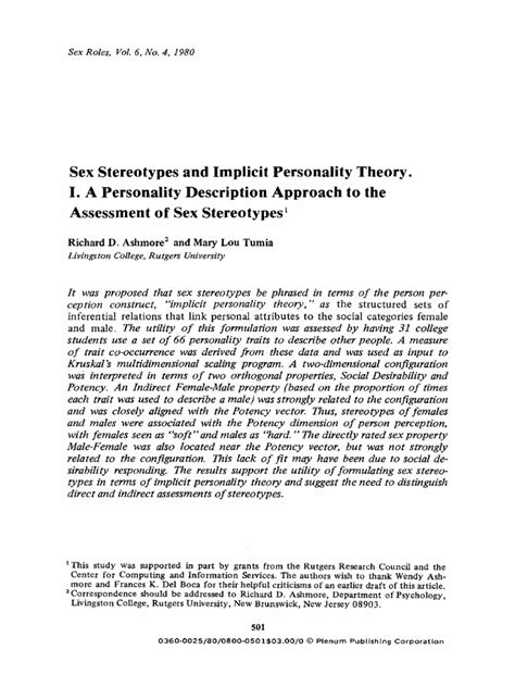 Sex Stereotypes And Implicit Personality Theory I A Personality