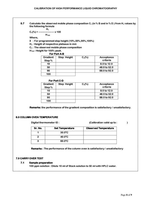Calibration Of High Performance Liquid Chromatography Hplc Sop