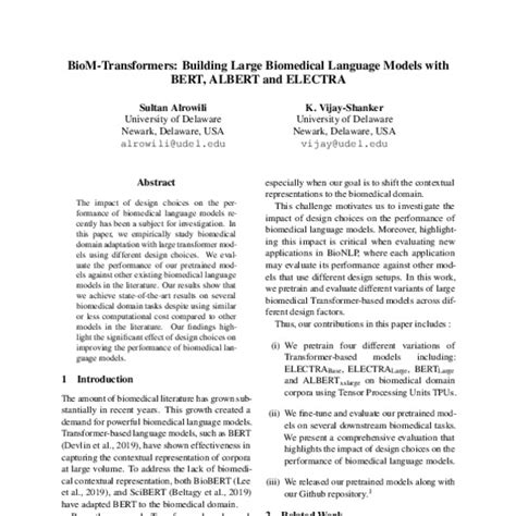 Biom Transformers Building Large Biomedical Language Models With Bert Albert And Electra Acl