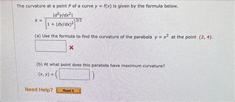 solved the curvature at a point p of a curve y f x is given