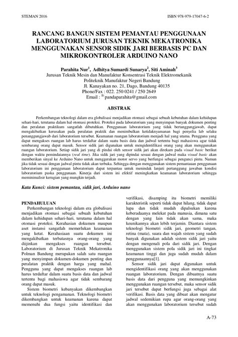 Pdf Rancang Bangun Sistem Pemantau Penggunaan Laboratorium Jurusan Teknik Mekatronika