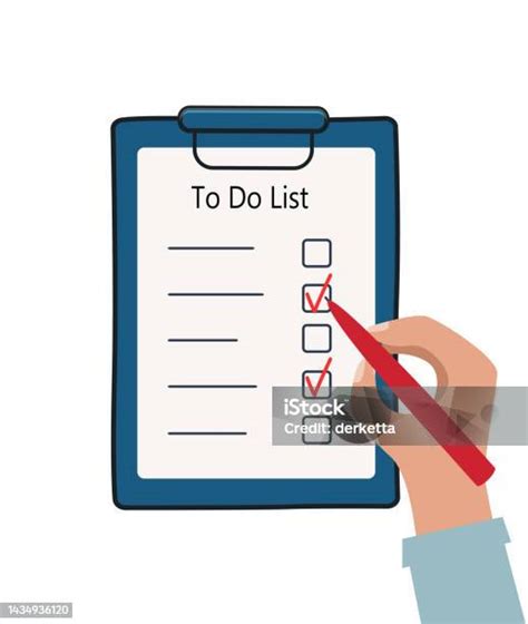 펜이 달린 손은 완료된 작업을 표시합니다 사업 계획 선거 시험 문서 양식 작성 플랫 스타일의 벡터 일러스트레이션입니다 체크