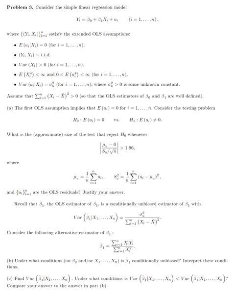 Solved Problem Consider The Simple Linear Regression Chegg