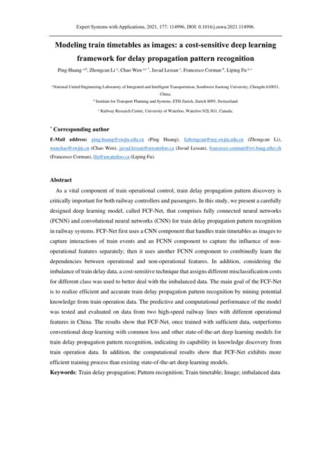 Pdf Modeling Train Timetables As Images A Cost Sensitive Deep Learning Framework For Delay