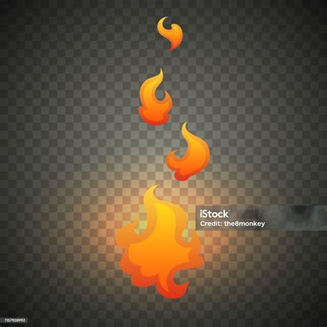 투명 한 배경에 격리 된 현실적인 화재 불꽃 디자인과 장식을위한 스파크와 특별한 굽기 빛 효과 벡터 일러스트레이션 일러스트레이션에 대한 스톡 벡터 아트 및 기타 이미지