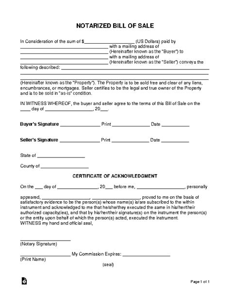 Notarized Bill Of Sale Form Pdfsimpli