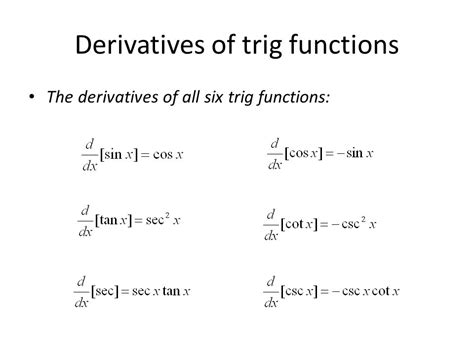 Derivatives Of Trig Functions Objective Memorize The Derivatives Of
