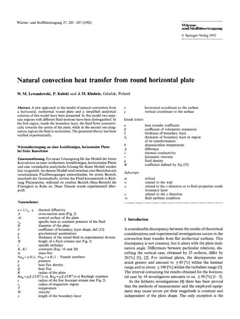 Pdf Natural Convection Heat Transfer From Round Horizontal Plate