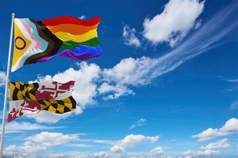 Large Lgbtq Progress Pride With Intersex Inclusion Flag And Flag Of
