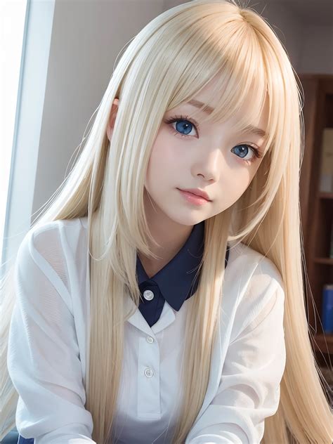 긴 금발 머리와 파란 눈을 가진 여자의 클로즈업 Seaart Ai