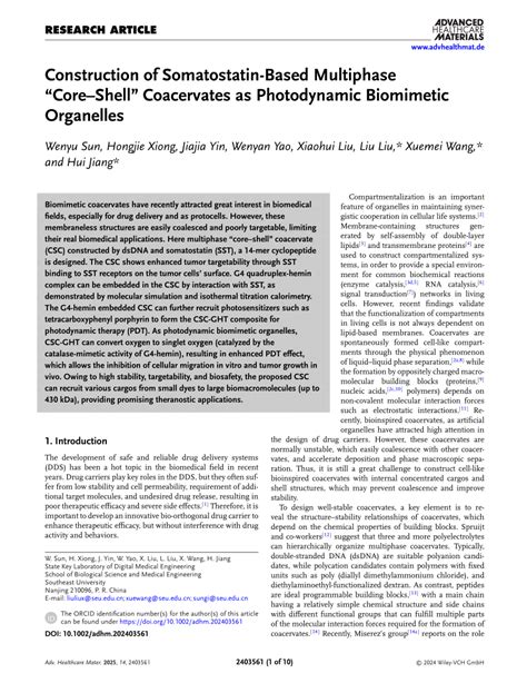 Construction Of Somatostatin‐based Multiphase “coreshell” Coacervates