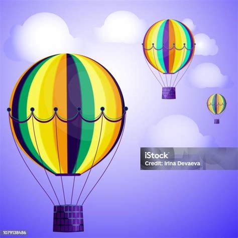 대형 컬러 풍선 밝은 하늘과 구름에 대 한 활공 디자인을 위한 벡터 일러스트입니다 공중에 대한 스톡 벡터 아트 및 기타 이미지 공중 교통수단 날기 Istock