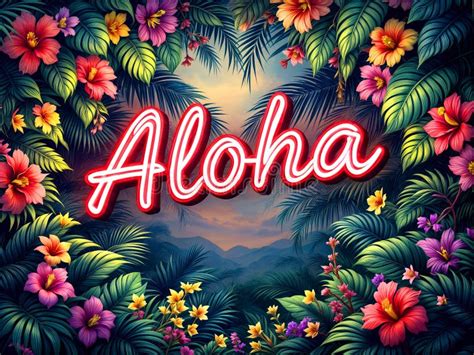 Aloha Text Hawaiian Pacific Island Welcome Banner Poster With Foliage
