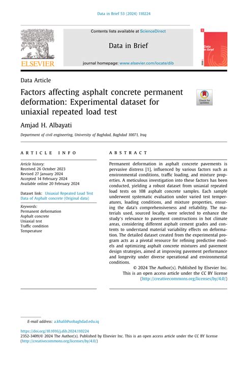 Pdf Factors Affecting Asphalt Concrete Permanent Deformation Experimental Dataset For