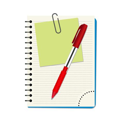Notebook With Green Notice Paper And Red Pen On A White Background Vector Art At Vecteezy