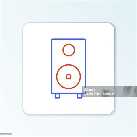 흰색 배경에 격리 된 라인 스테레오 스피커 아이콘 사운드 시스템 스피커 음악 아이콘입니다 음악 기둥 스피커베이스 장비 다채로운 개요 개념 벡터 녹음 장비에 대한 스톡 벡터