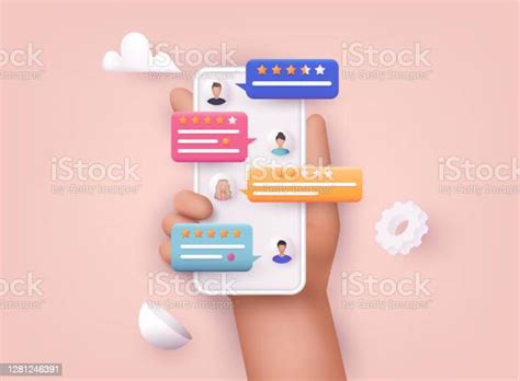 리뷰 등급과 함께 전화를 들고 손을 좋은 나쁜 속도와 텍스트와 별 리뷰 입체 이미지에 대한 스톡 벡터 아트 및 기타 이미지 입체 이미지 3차원 형태 소셜 네트워킹
