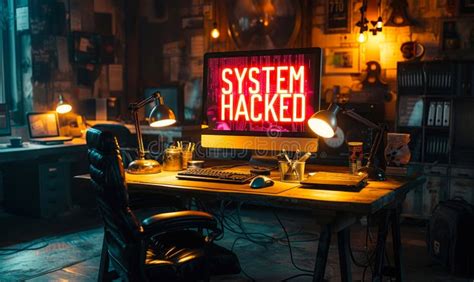 Cybersecurity Breach Warning With System Hacked Alert On A Computer Screen In A Dark Office