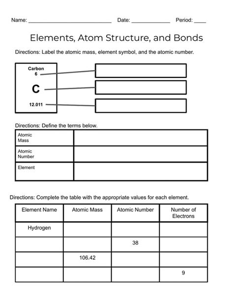 Printable Atom Structure And Bonds Worksheet Free Download And Print For You