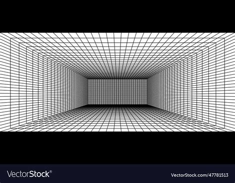 Wireframe Grid Room 3d Perspective Background Vector Image