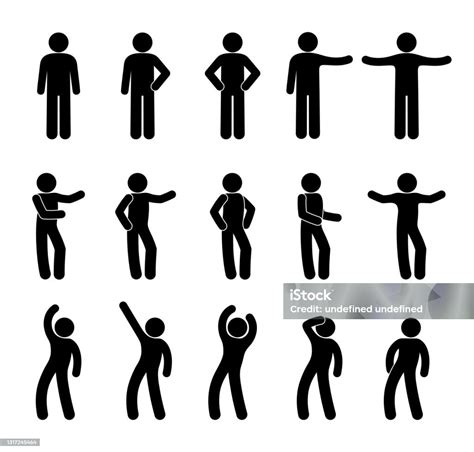 스틱 맨 픽토그램 세트 포즈와 제스처 일러스트 인간 실루엣 아이콘 세트 가공의 인물에 대한 스톡 벡터 아트 및 기타 이미지 가공의 인물 가지 식물 부위 개체 그룹