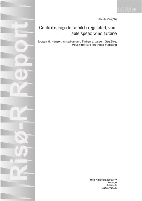 Pdf Control Design For A Pitch Regulated Variable Speed Wind Turbine