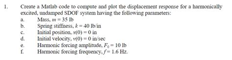 Solved Create A Matlab Code To Compute And Plot The Chegg